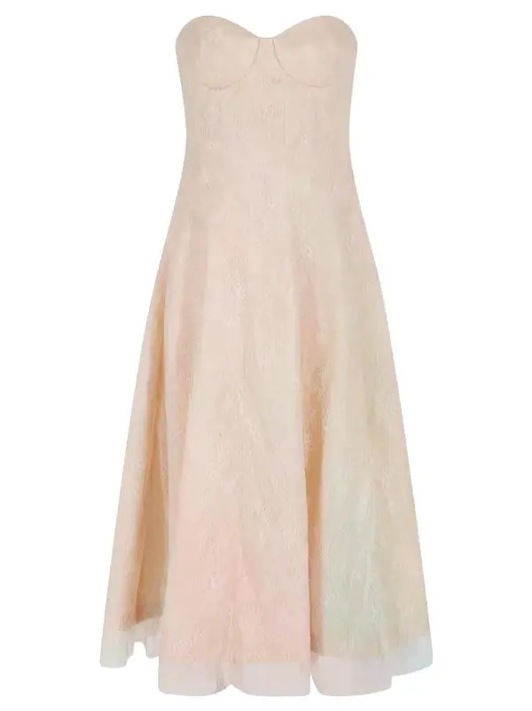 Alberta Ferretti Lace Overlay Bustier Midi Dress - Pink