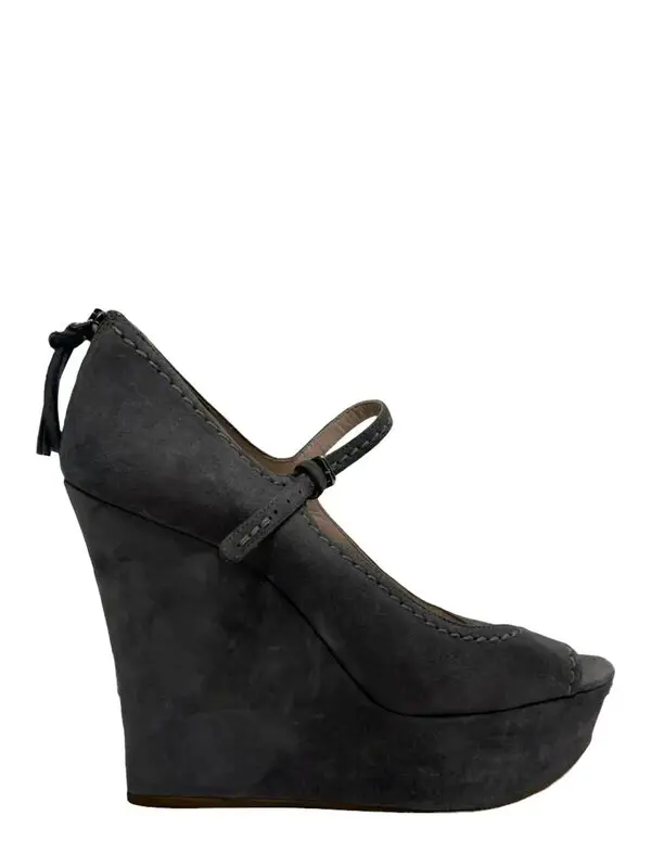 Miu Miu Mary Jane Peep-toe Wedge Pumps - Grey