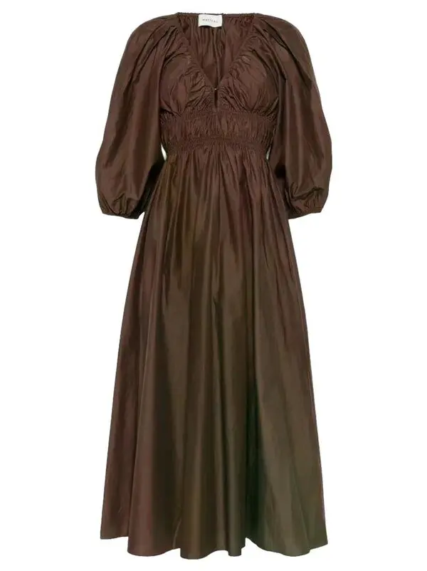 Matteau Shirred Plunge Dress - Brown