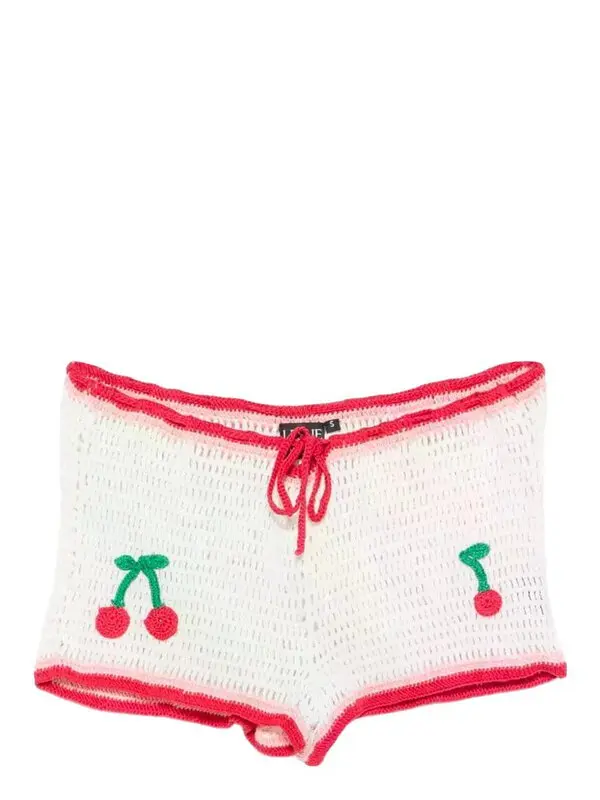 LESLIE AMON Cherry-appliqué Crochet Shorts - White