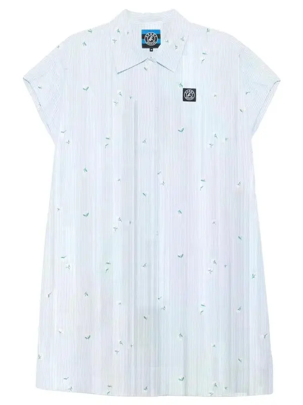 AGNES B. Striped Floral-embroidered Shirt Dress - Blue