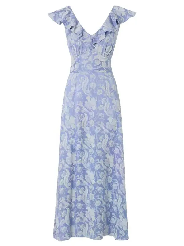 TEMPERLEY LONDON Floral-jacquard Ruffled Dress - Blue