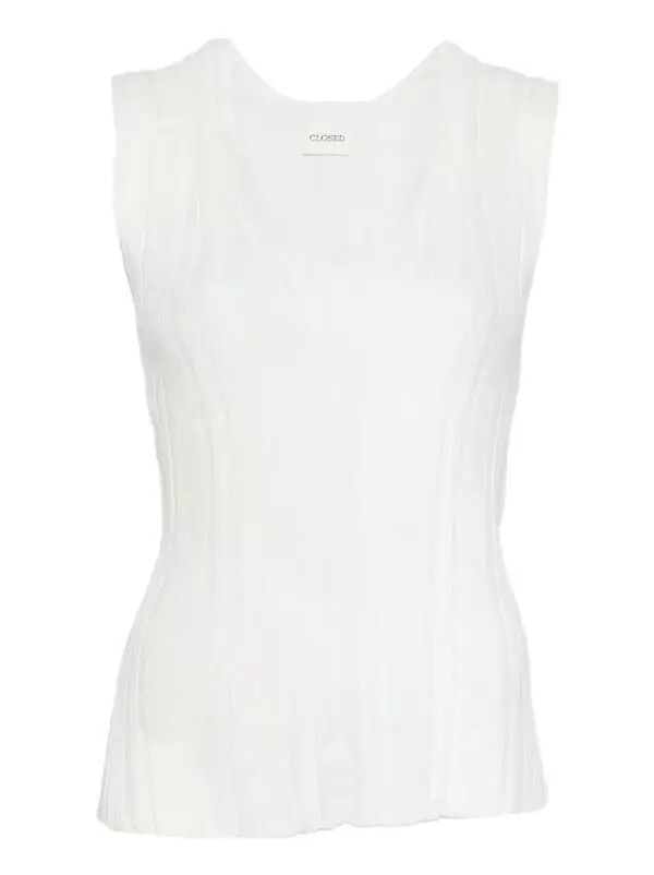 Closed Ribbed-knit V-neck Sweater - White