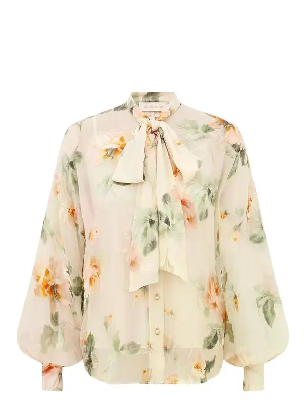 Zimmermann Floral-devoré Bow-detail Shirt - Neutrals