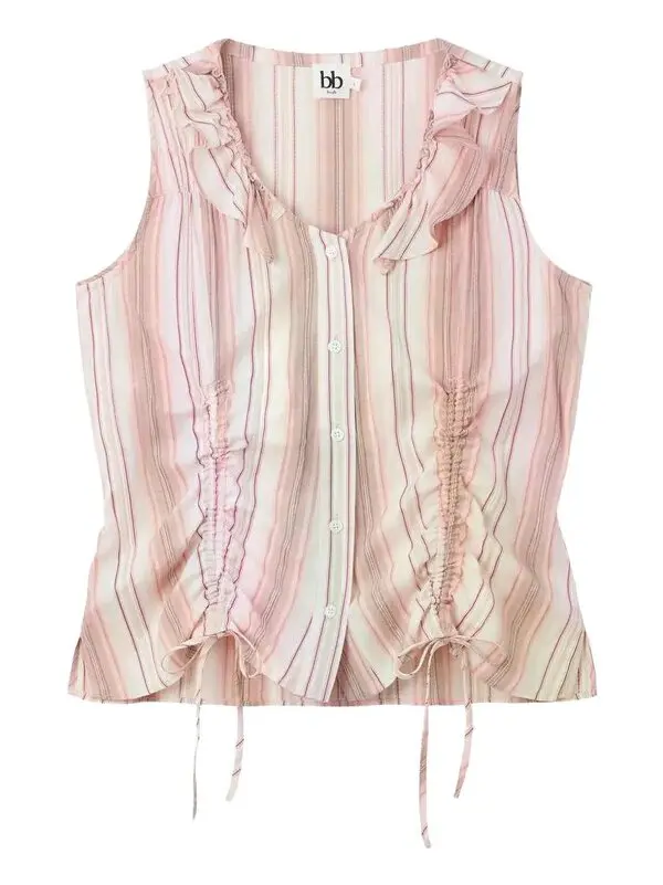 B+AB Striped Ruffled Top - Neutrals