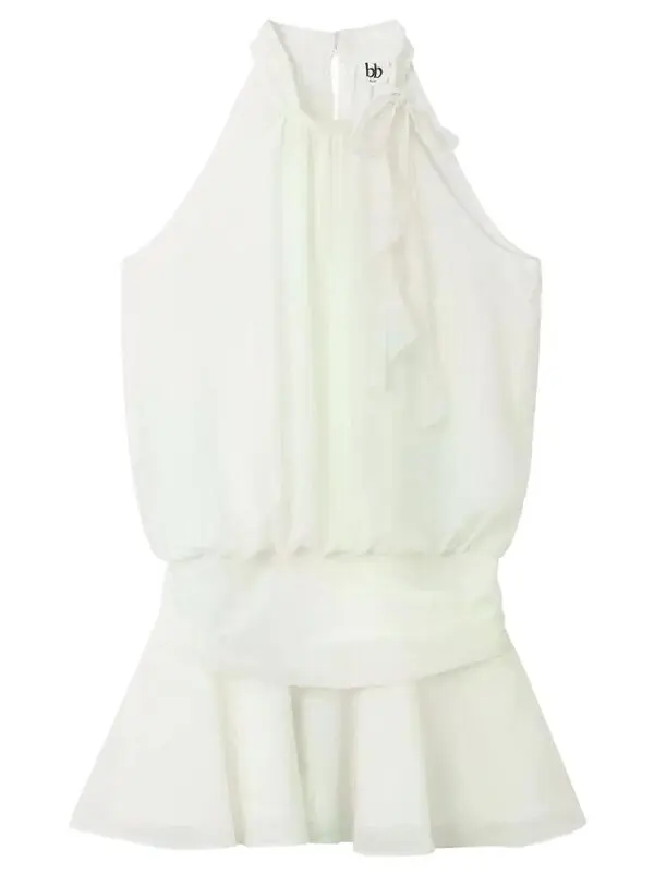 B+AB Ruffled Shirred-waist Mini Dress - Neutrals