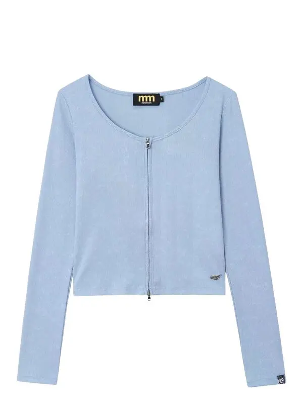 MINI CREAM Ribbed Zip-up Sweater - Blue