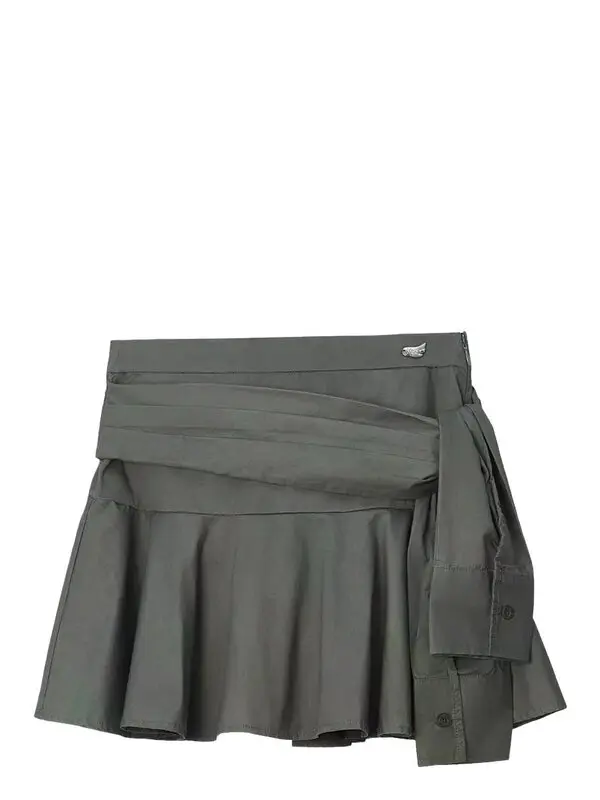 MINI CREAM Tie-waist Pleated Skirt - Grey