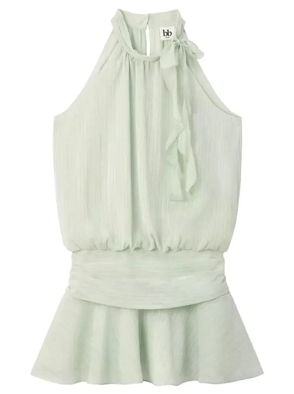 B+AB Ruffled-trim Pinstriped Mini Dress - Green