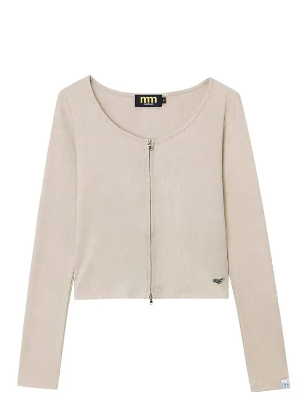 MINI CREAM Ribbed Zip-up Sweater - Neutrals