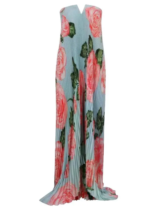 L'IDEE Pleated Floral-print Maxi Dress - Blue