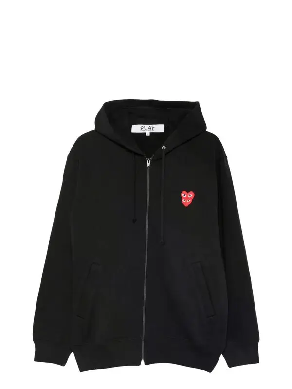 Play Comme Des Garcon Double Heart-patch Hoodie - Black