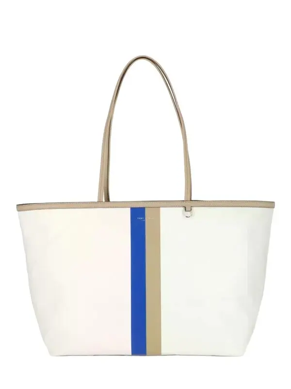 Tory Burch Striped Logo-print Tote Bag - White