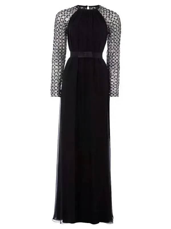 TEMPERLEY LONDON Angelli Lattice-sleeve Maxi Dress - Black