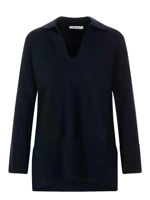 Max Mara Embroidered Logo V-neck Polo Sweater - Blue