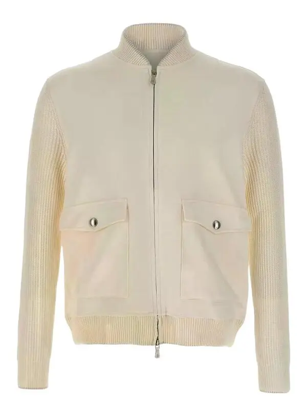 Eleventy Knitted-sleeve Zip-up Jacket - Neutrals