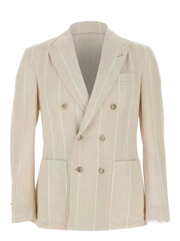 Eleventy Striped Double-breasted Blazer - Neutrals