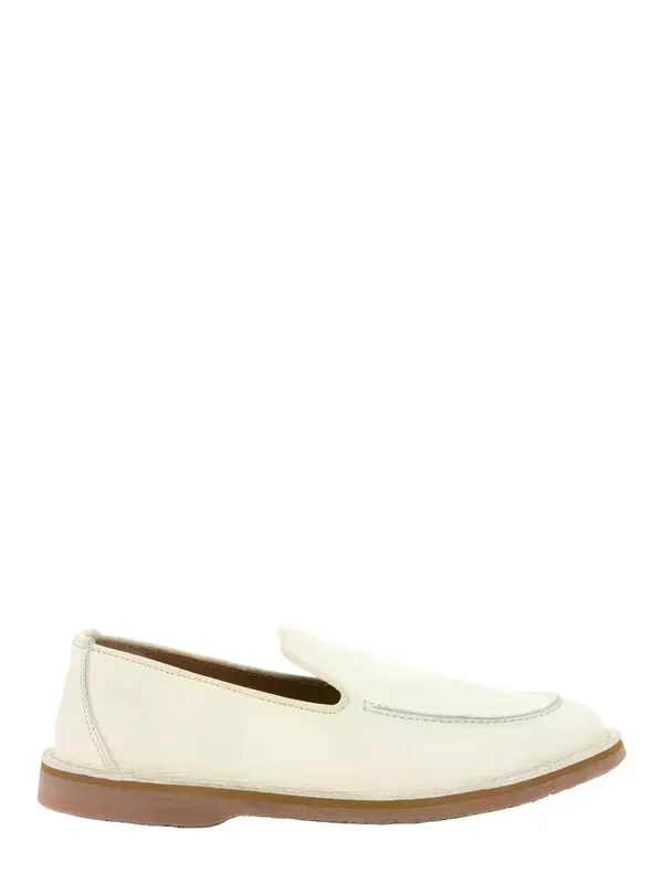 Boggi Milano Tumbled Leather Loafers With Natural Rubber Soles - Neutrals