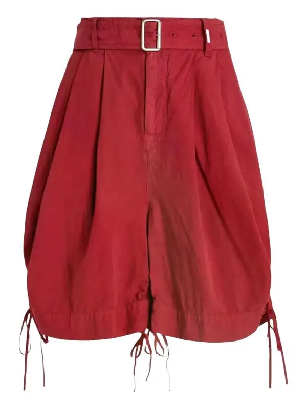 High Belted Drawstring-hem Shorts - Red