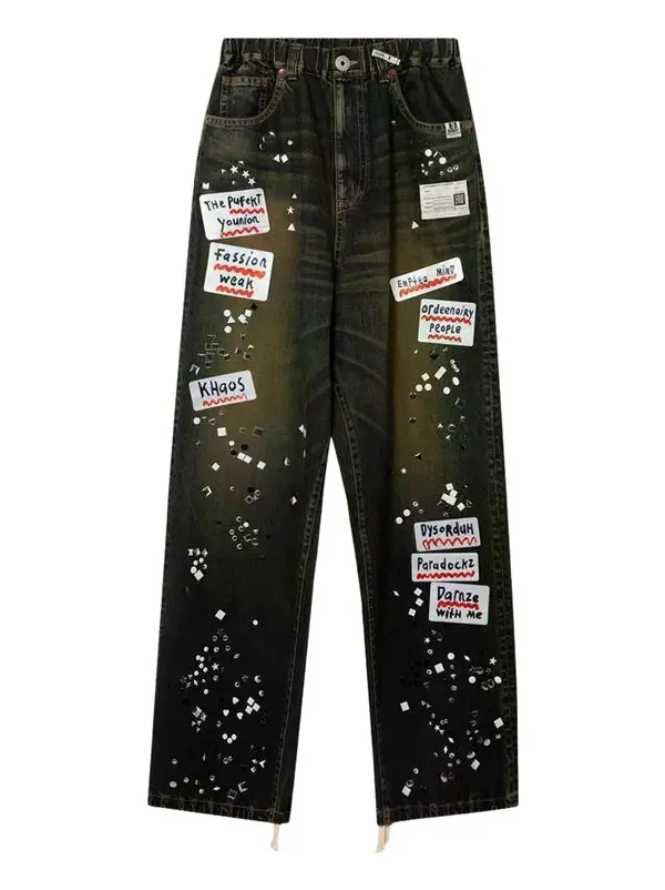 Mihara Yasuhiro Sticker-patch Stud-embellished Jeans - Black