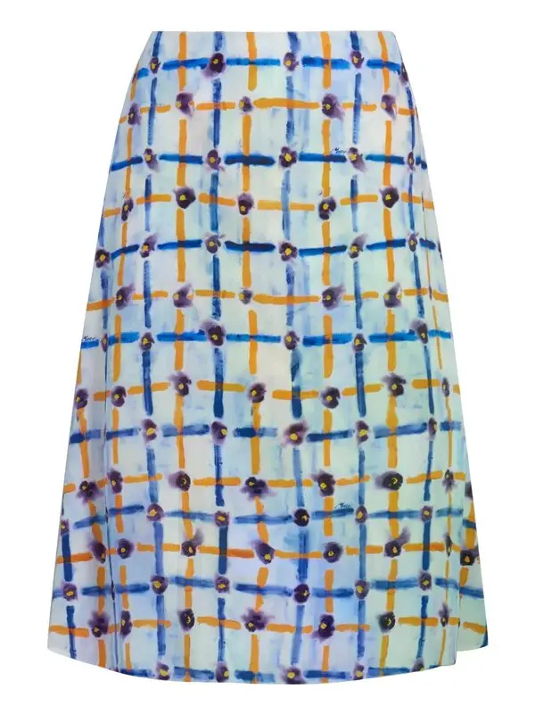 Marni Graphic-print Silk Midi Skirt - Blue