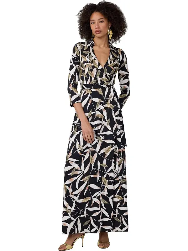 Diane Von Furstenberg Abigail Embellished Maxi Wrap Dress - Bay Leaf Black