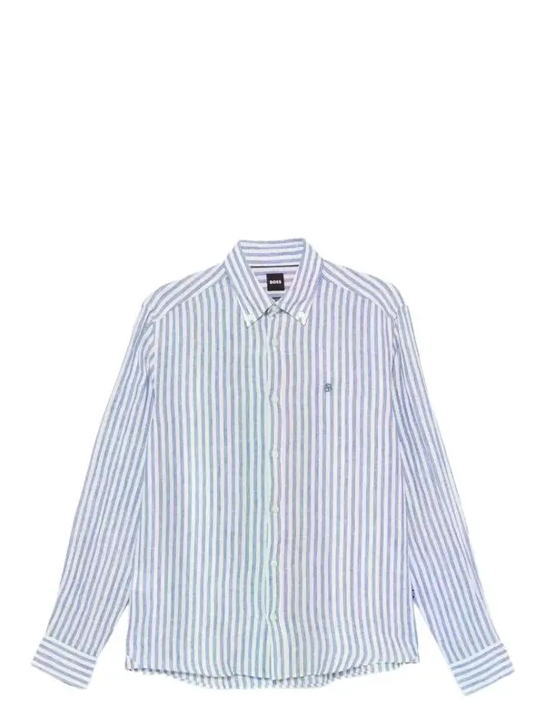 BOSS Vertical-stripe Linen Shirt - Blue