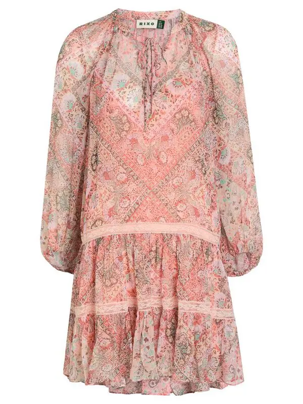 Rixo Miyah Patterned Georgette Mini Dress - Multicoloured