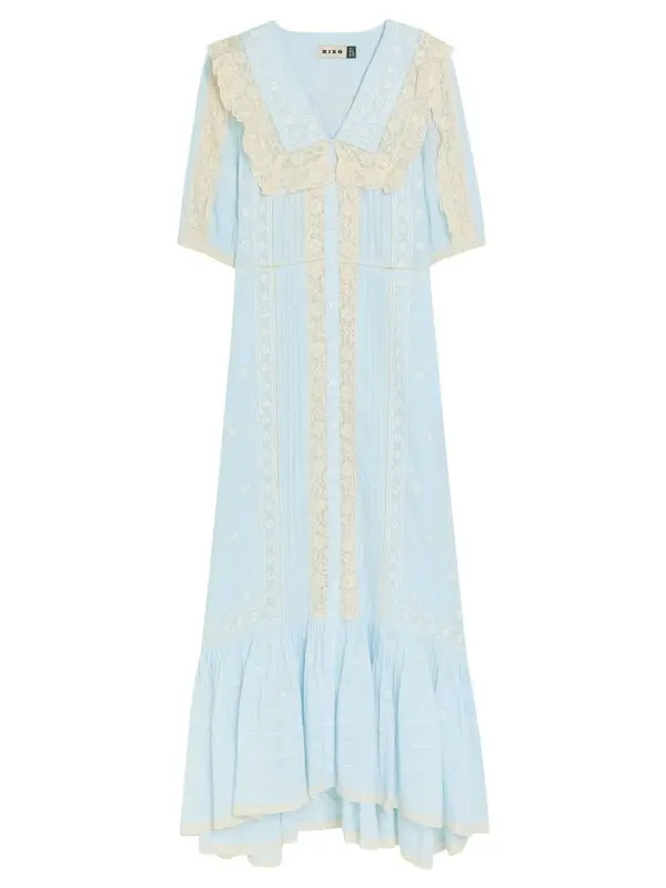 Rixo Edina Lace-trim Cotton Midi Dress - Light Blue
