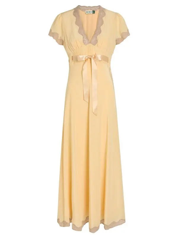 Rixo Marlice Lace-trim Silk Midi Dress - Yellow