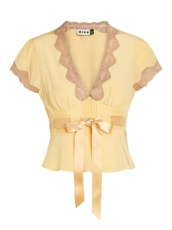 Rixo Daniela Lace-trim Silk Top - Yellow