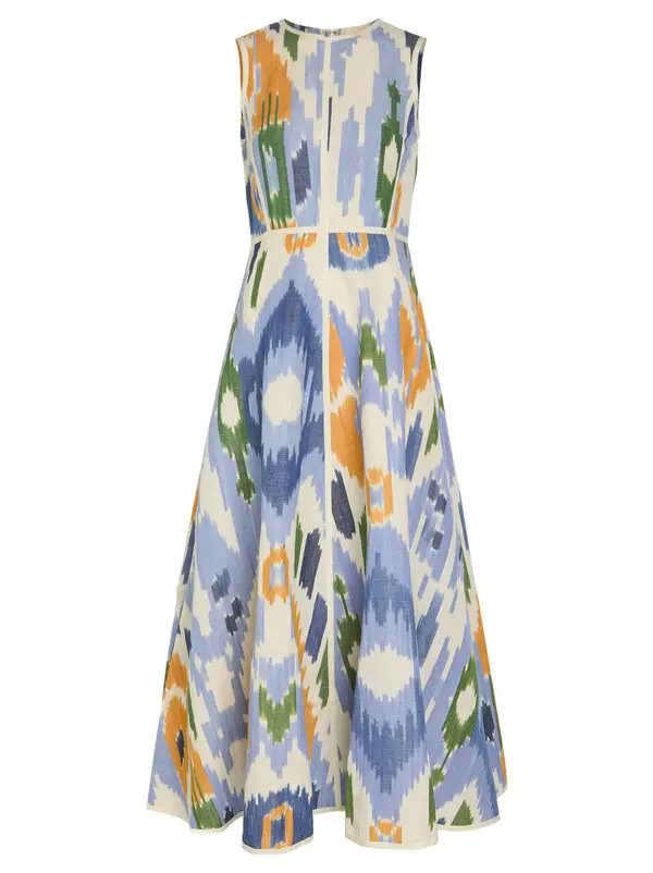 EMPORIO SIRENUSE Clodette Printed Cotton And Linen-blend Midi Dress - Blue