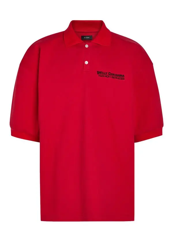 WILLY CHAVARRIA Football Logo-embroidered Piqué Cotton Polo Shirt - Red