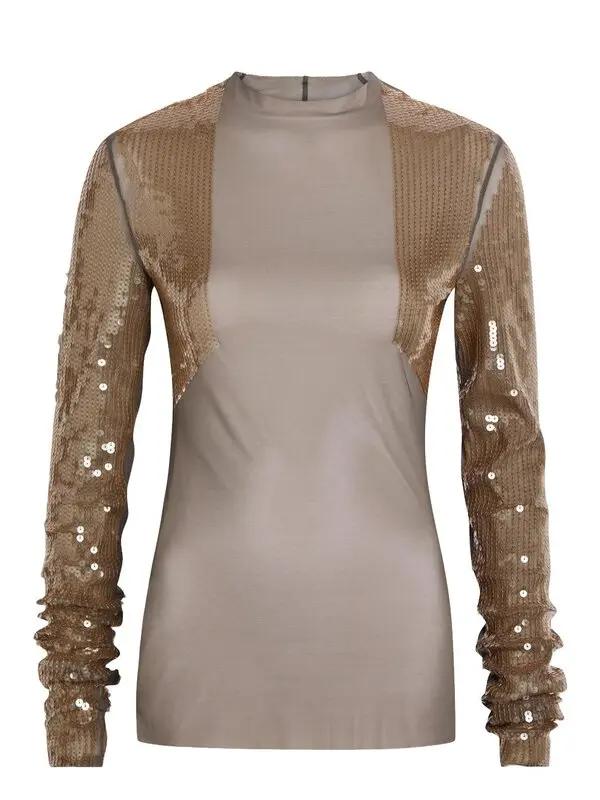 Rick Owens Sequin-embellished Stretch-mesh Top - Light Brown