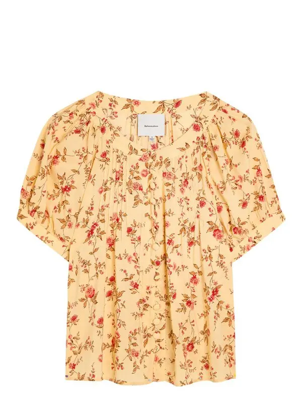 REFORMATION Calia Floral-print Voile Blouse - Yellow