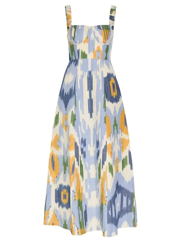 EMPORIO SIRENUSE Printed Cotton And Linen-blend Midi Dress - Blue