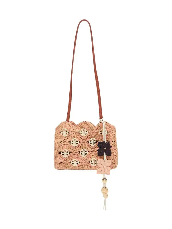 Rabanne 1969 Disc Raffia Shoulder Bag - Peach