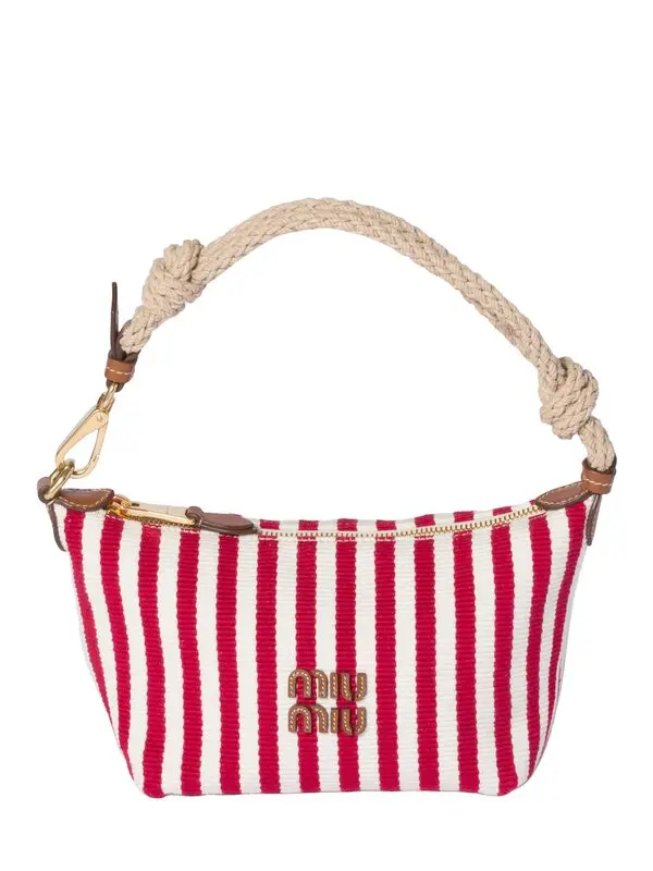 Miu Miu Cotton And Leather Pouch - Ruby Red/cognac