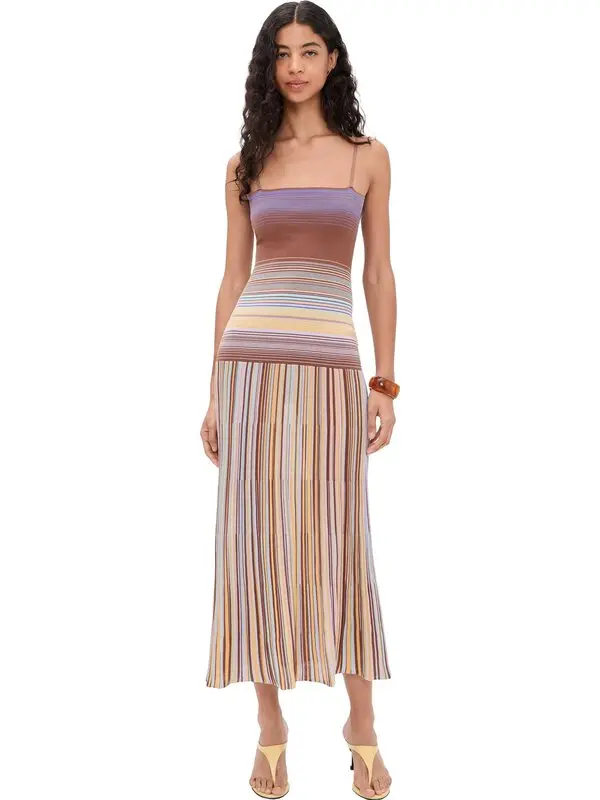 Faithfull The Brand Esenia Knit Maxi Dress - Daniela Stripe Mocha Lilac