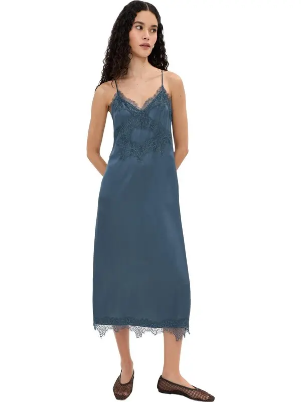 LE BOP Amara Satin Midi Dress - Navy
