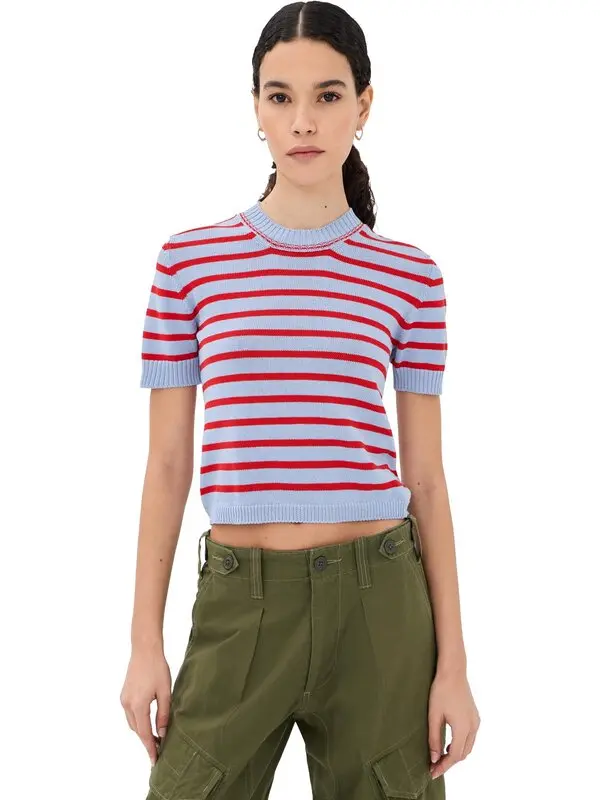 Daughter Breton Knit Tee - Pale Blue/red Stripes