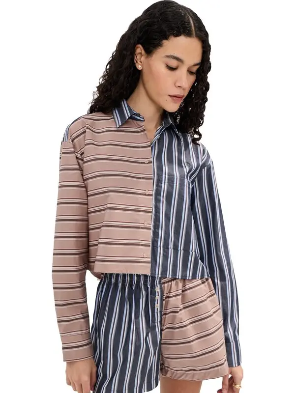 LE BOP Collins Button-down Shirt - Denim/khaki Stripe