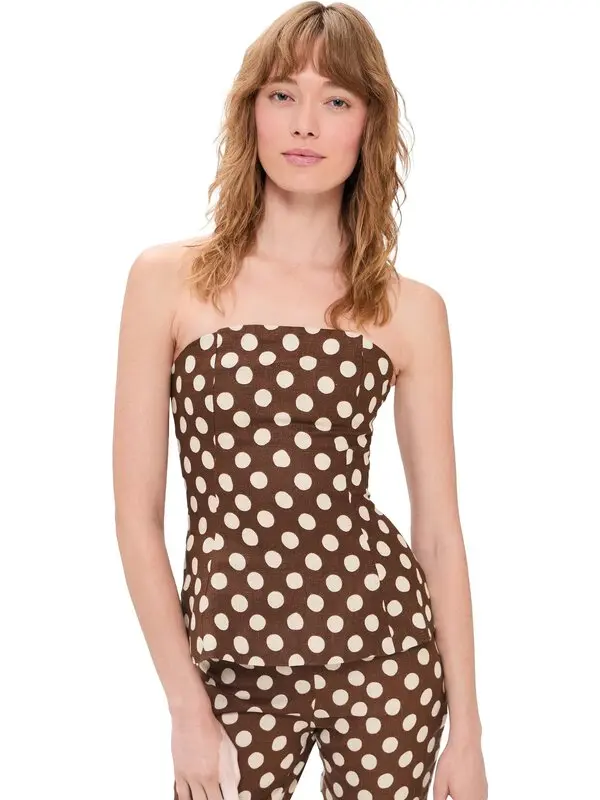 Faithfull The Brand Polka-dot Print Strapless Top - Cioccolato Dot