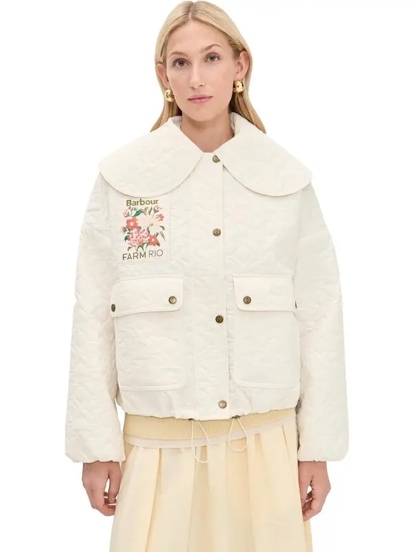Barbour X Farm Rio Lotus Quilted Jacket - White Rose