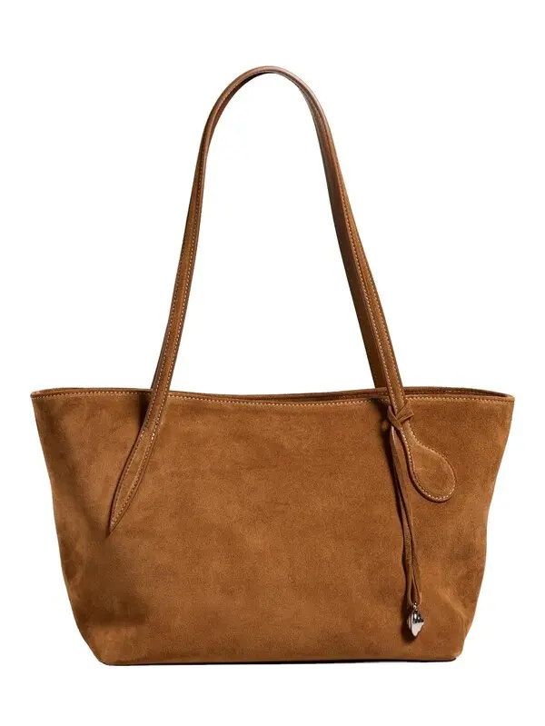 LIFFNER Sprout Suede Midi Tote Bag - Saddle Brown Silver Charm