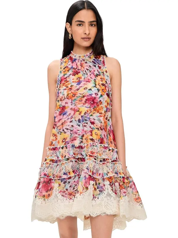 Zimmermann Luna Shirred Lantern Mini Dress - Multi Floral
