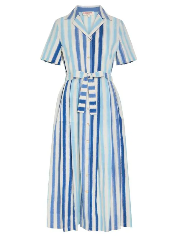 EMPORIO SIRENUSE Claudia Striped Cotton-blend Midi Shirt Dress - Blue