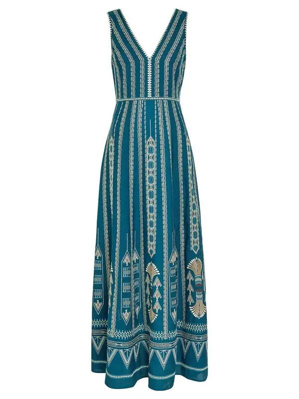 EMPORIO SIRENUSE Nellie Ballerina Embroidered Midi Dress - Blue