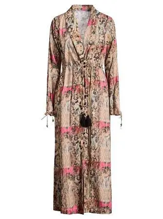 CONNOR & BLAKE Maxi Shirt Dress With Snake Print - Beige