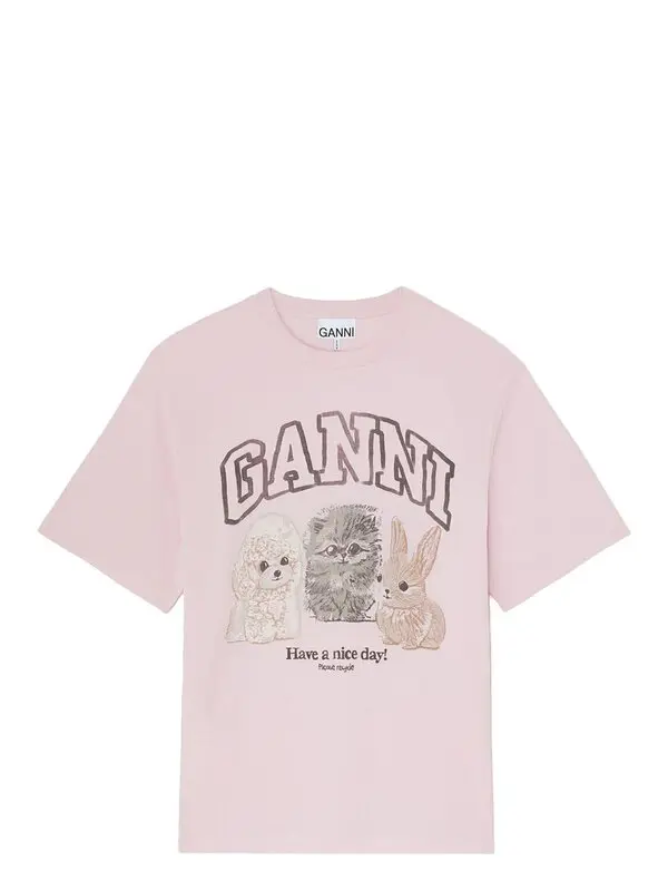 GANNI Animal Print Crewneck T-shirt - Pink